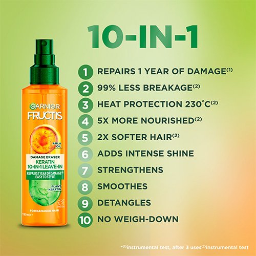 Fructis Keratin Hair Spray | 10 in-1 Leave-In Treatment | Garnier