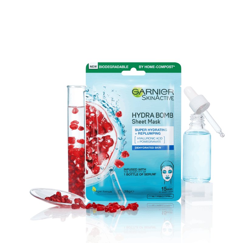 Shop Garnier Hydra Bomb Hyaluronic Acid + Pomegranate Sheet Mask ...